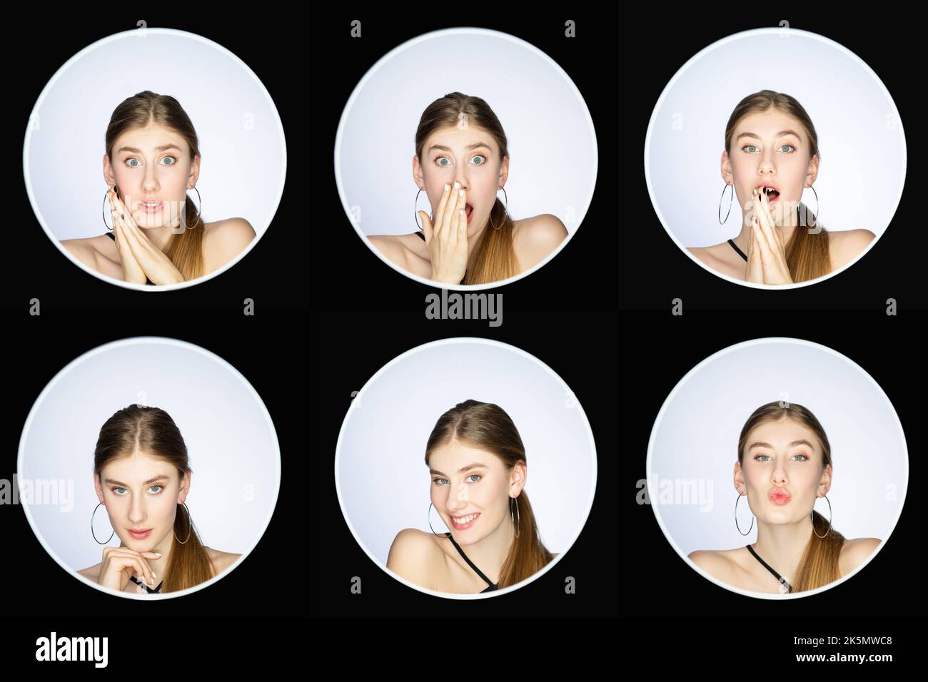 Portrait collage. Perfect surprise. Emotion collection. Portrait of ...