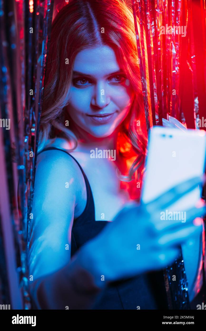 pretty woman selfie photo festive look party Stock Photo - Alamy
