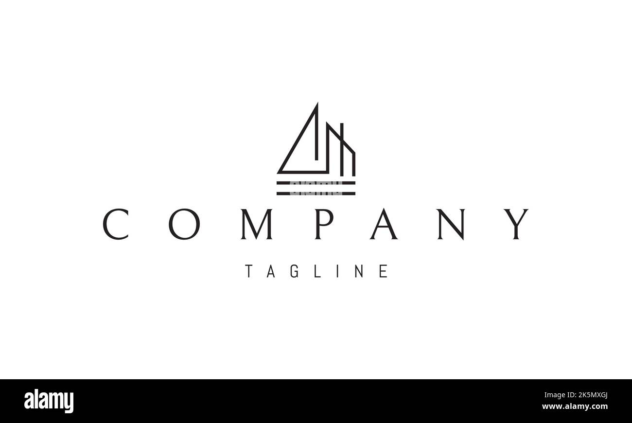 Vector logo on which an abstract image of a modern modular home in a ...