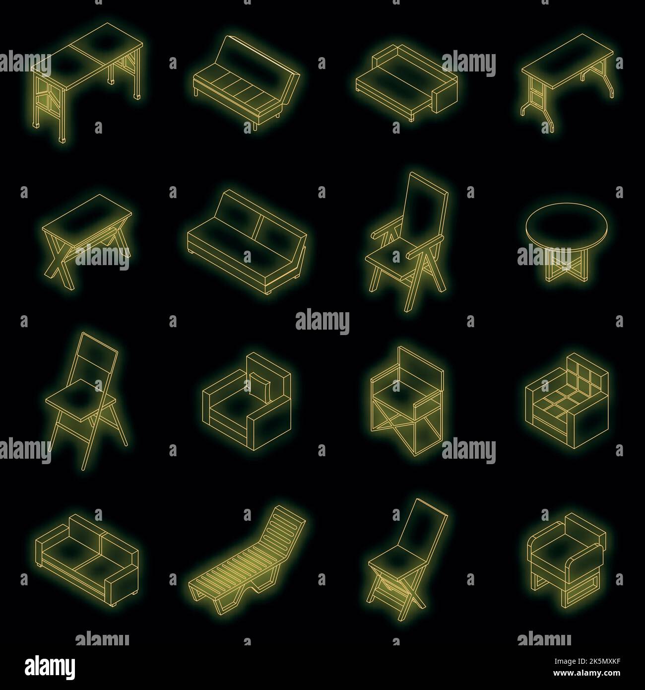 Folding furniture icons set. Isometric set of folding furniture vector ... Folding furniture icons set. Isometric set of folding furniture vector ...