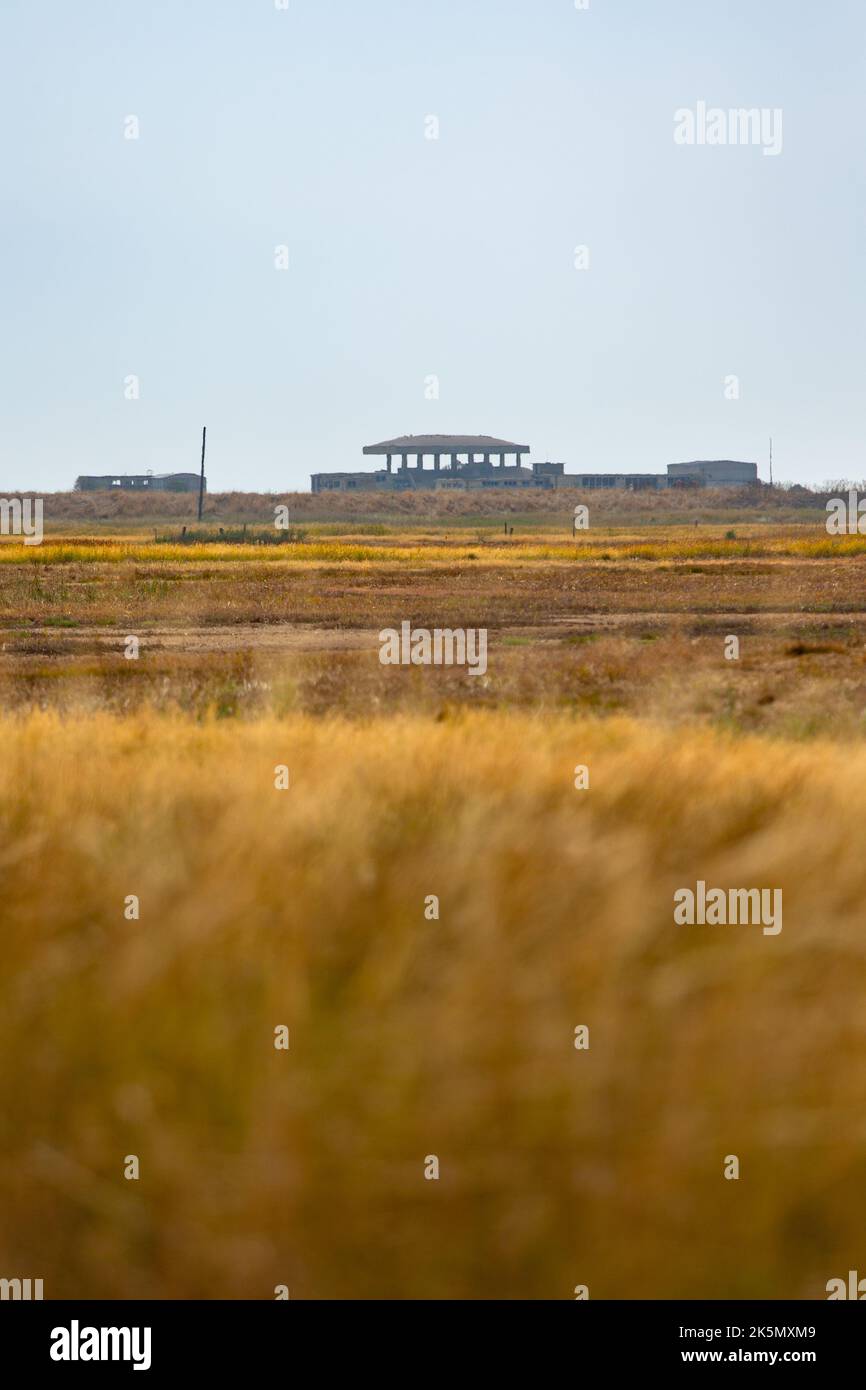 Landscape with atomic weapons research laboratory building with "pagoda ...