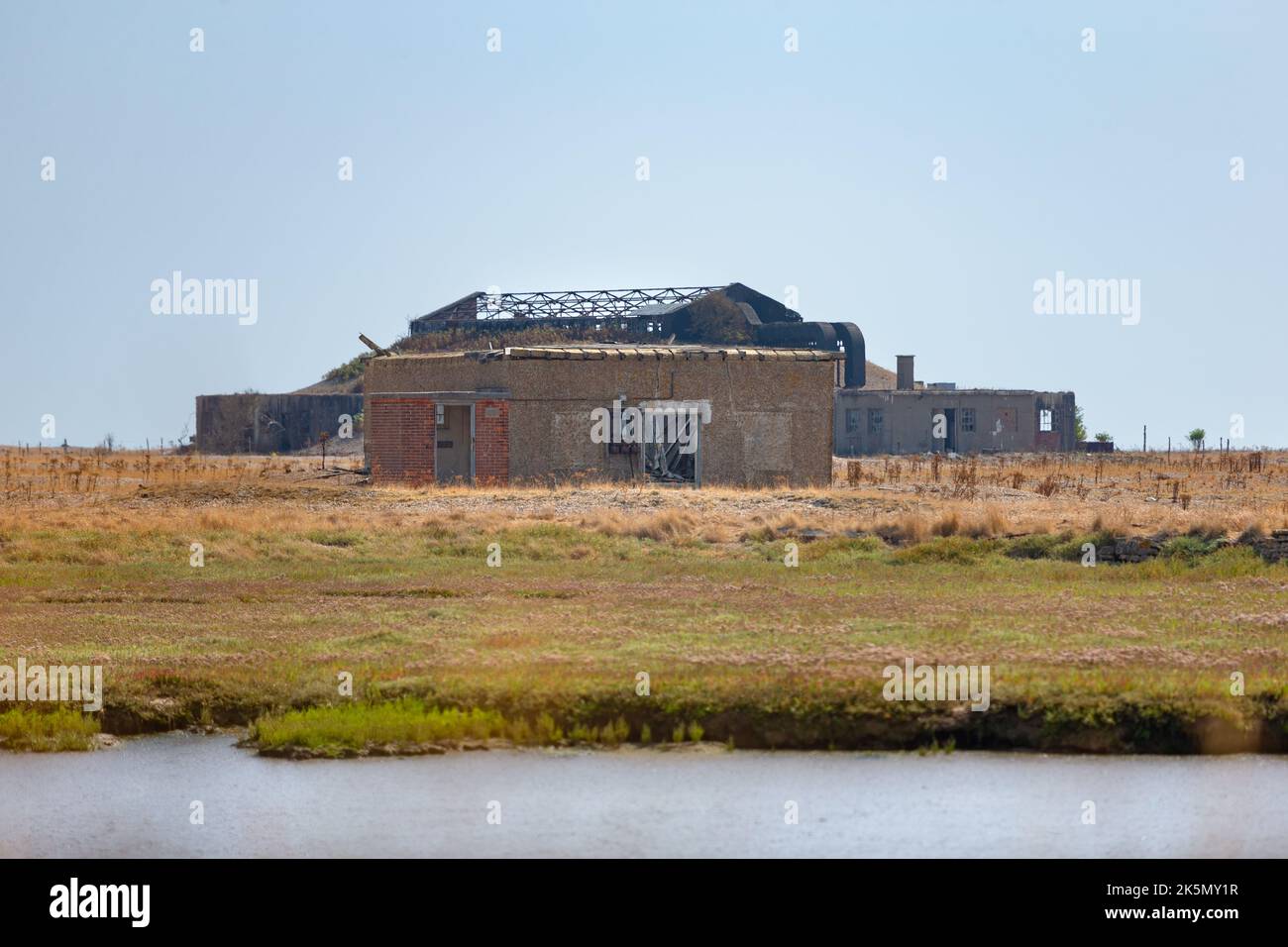 Derelict building in front of an atomic munitions testing laboratory ...