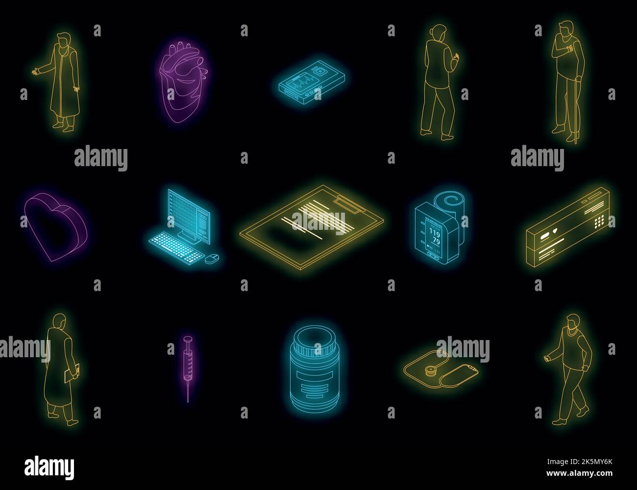 Cardiologist icons set. Isometric set of cardiologist vector icons neon ... Cardiologist icons set. Isometric set of cardiologist vector icons neon ...