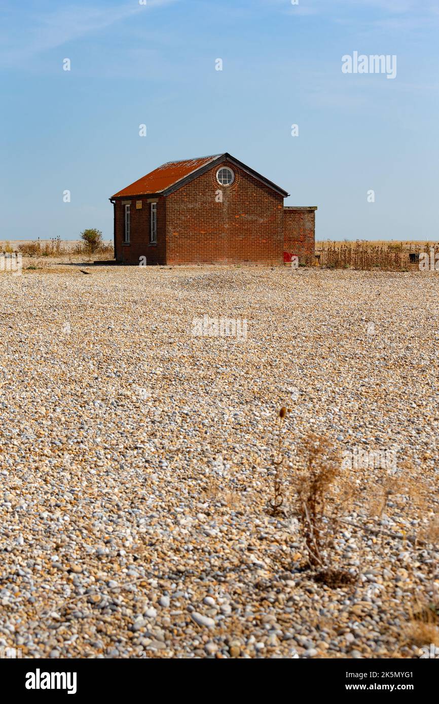 Shingle landscape with "Power House", former ballistic weapons testing ...
