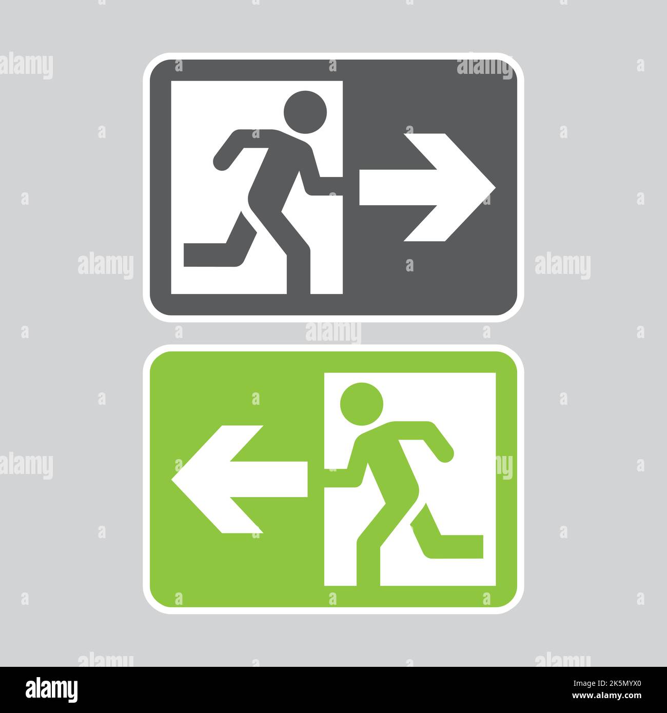Exit door this way with man running vector sign. Doorway symbol sticker ...