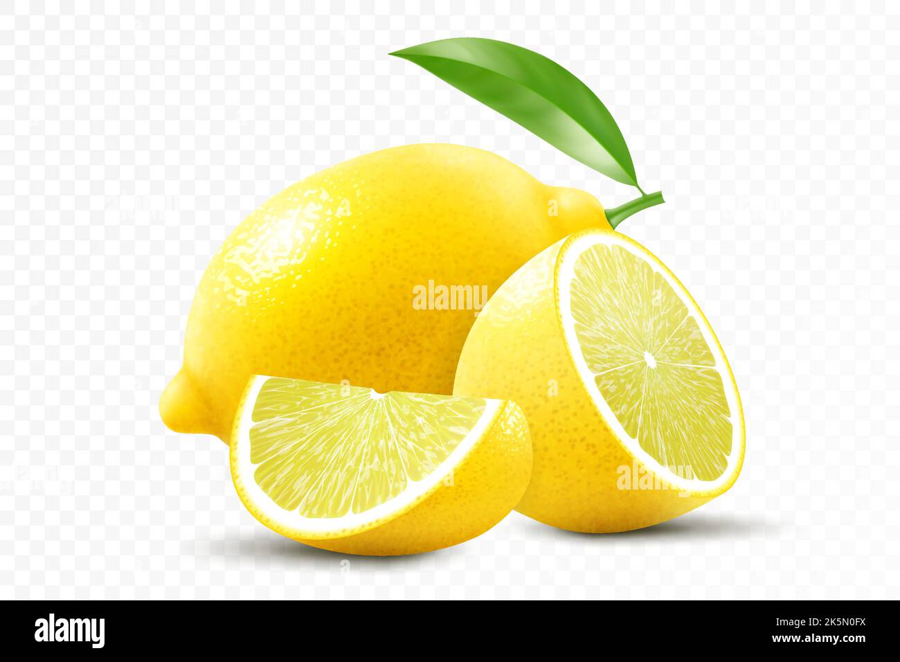 Fresh lemon isolated on transparent background. A whole lemon, half and ...