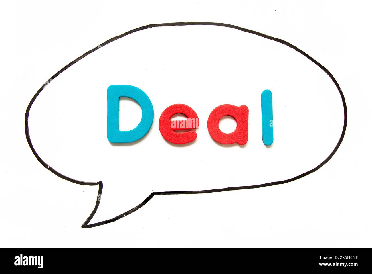 Alphabet letter with word deal in black line hand drawing as bubble ...