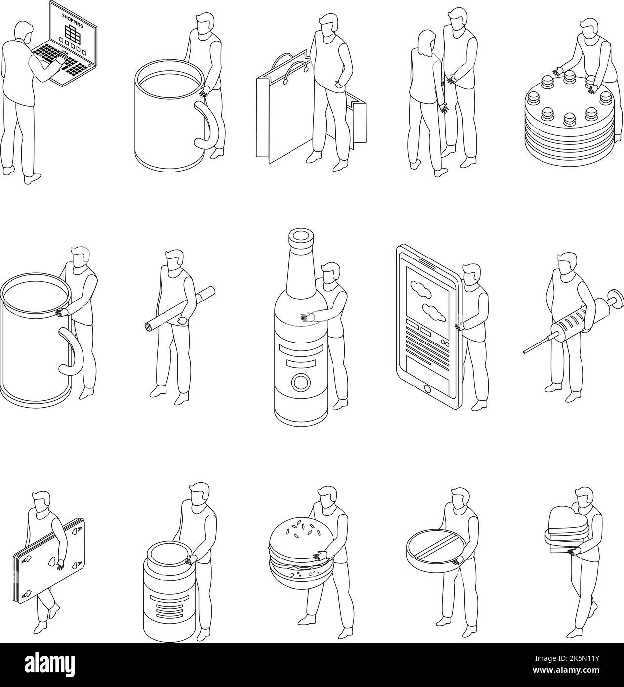 Addiction icons set. Isometric set of addiction vector icons outline ...