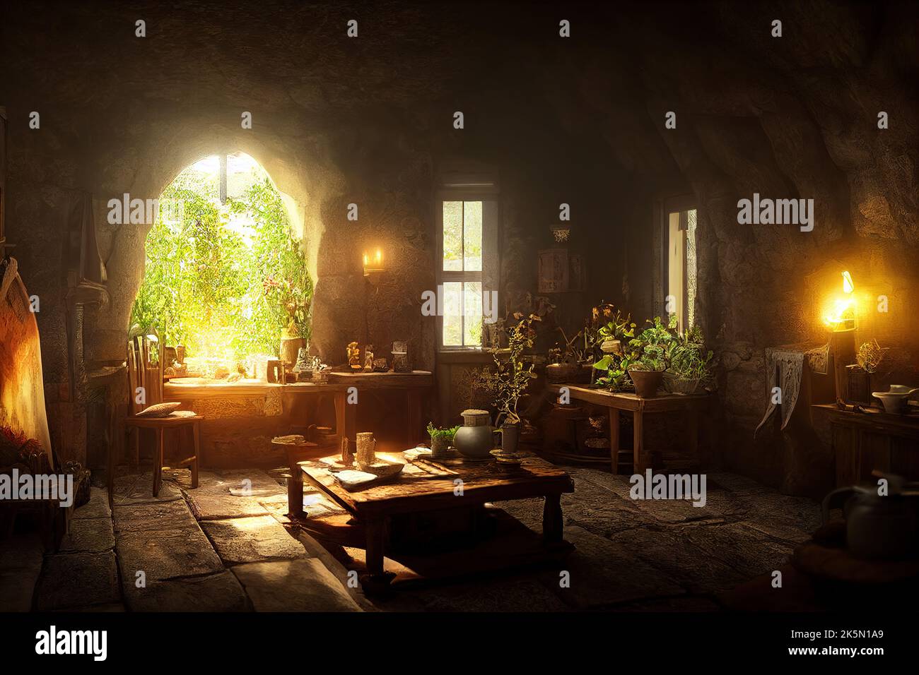 Light through window of fantasy fairy tale fantasy room. 3d ...