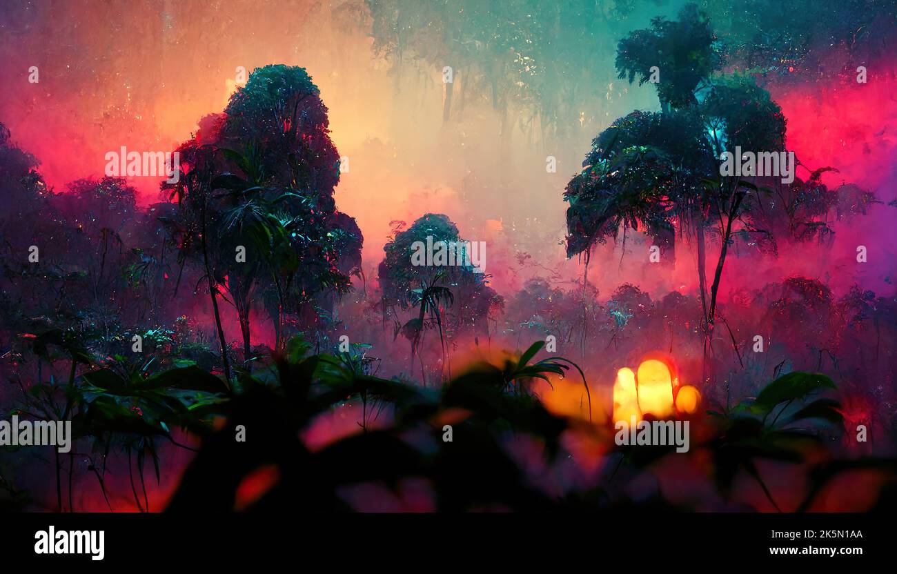 Forest tree devoured fire flames burn smoke. 3d illustration Stock ...