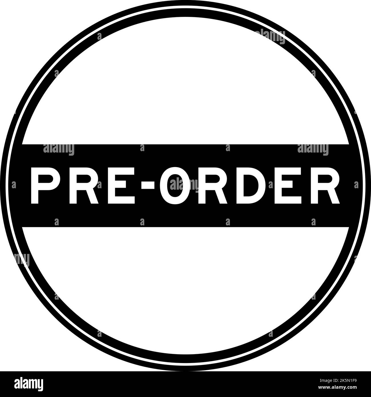 Black color round seal sticker in word pre-order on white background ...