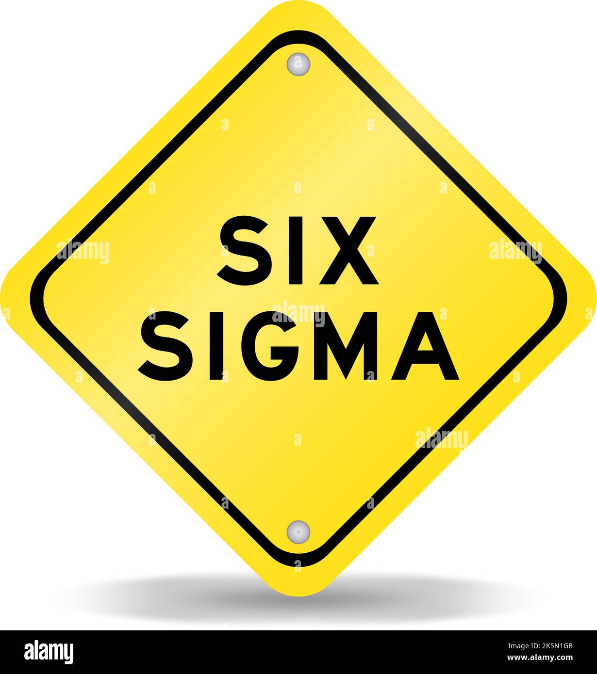 Yellow color transportation sign with word six sigma on white ...