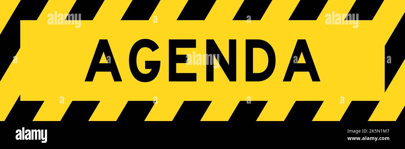 Yellow and black color with line striped label banner with word agenda ...