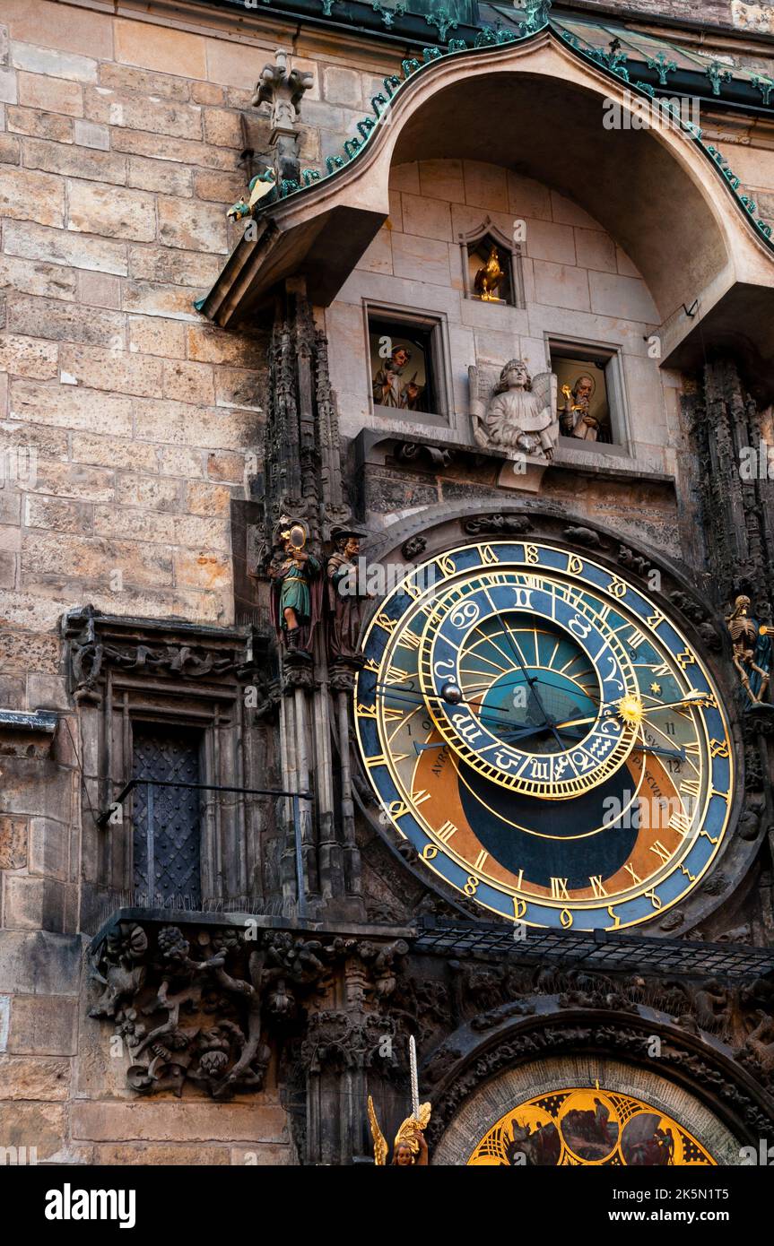 Moving figures on the Prague Astronomical clock in the Chech Republic ...
