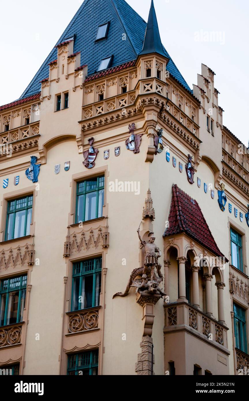Czech Art Nouveau building on Parizska Street in Prague, Czech Republic ...