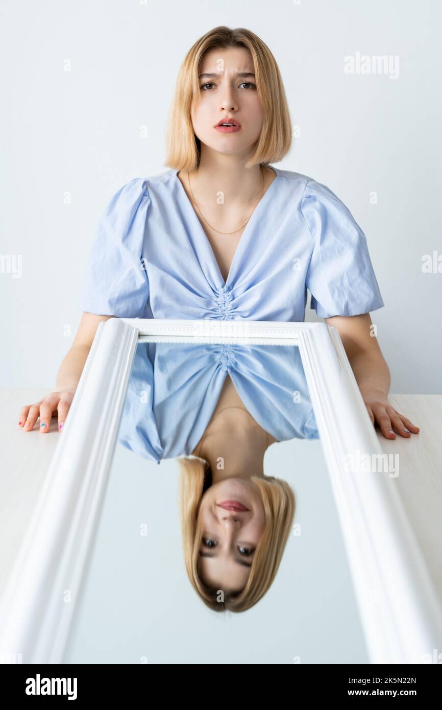 Panic attack. Bipolar disorder. Dual personality. Portrait of disturbed ...