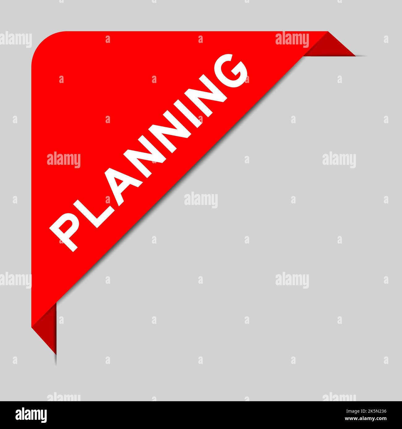 Red color of corner label banner with word planning on gray background ...