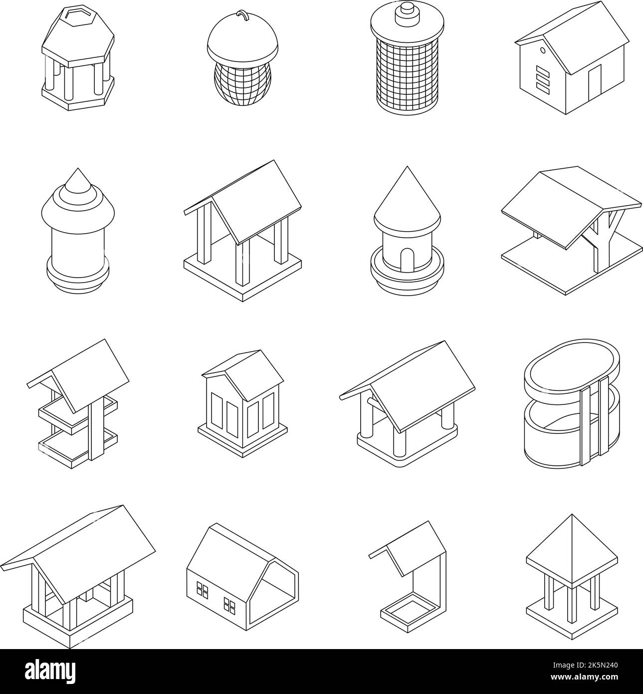 Bird feeders icons set. Isometric set of bird feeders vector icons ...