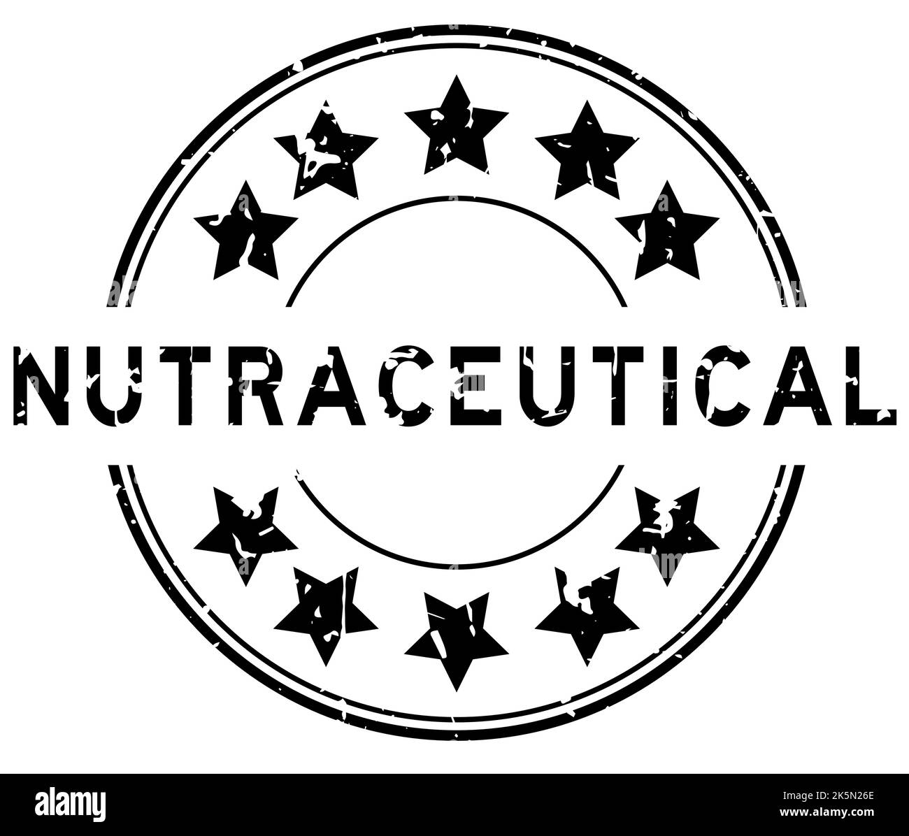 Grunge black nutraceutical word with star icon round rubber seal stamp ...