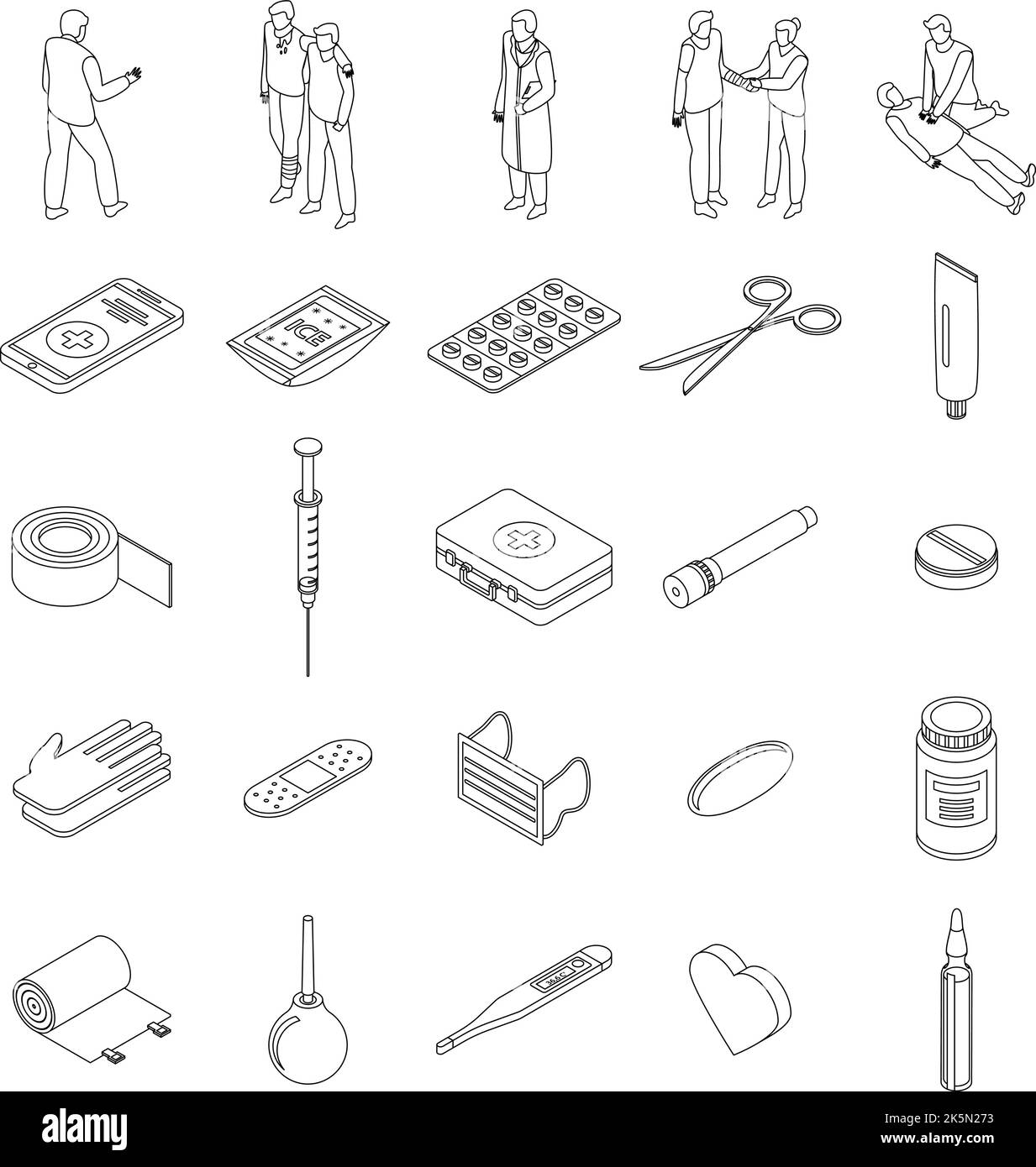 First medical aid icons set. Isometric set of first medical aid vector ...