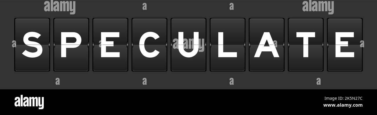 Black color analog flip board with word speculate on gray background ...