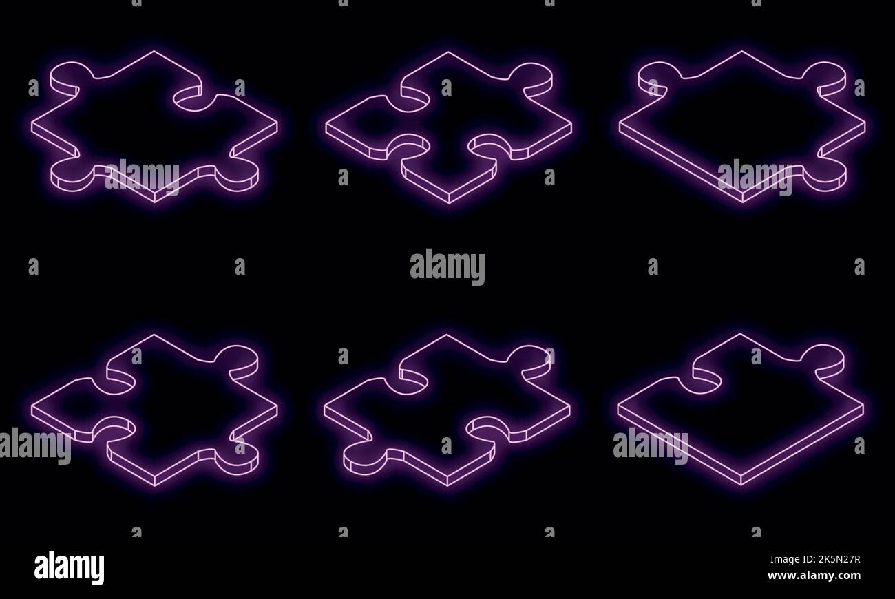 Jigsaw icons set. Isometric set of jigsaw vector icons neon color on ...