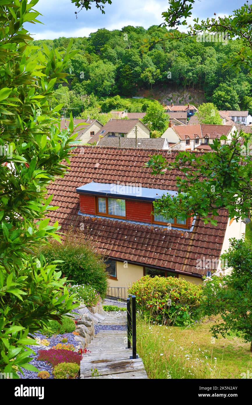 Street view with Pretty old houses of Cheddar -a large village and ...