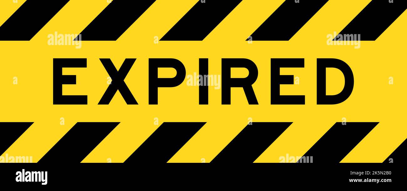 Yellow and black color with line striped label banner with word expired ...