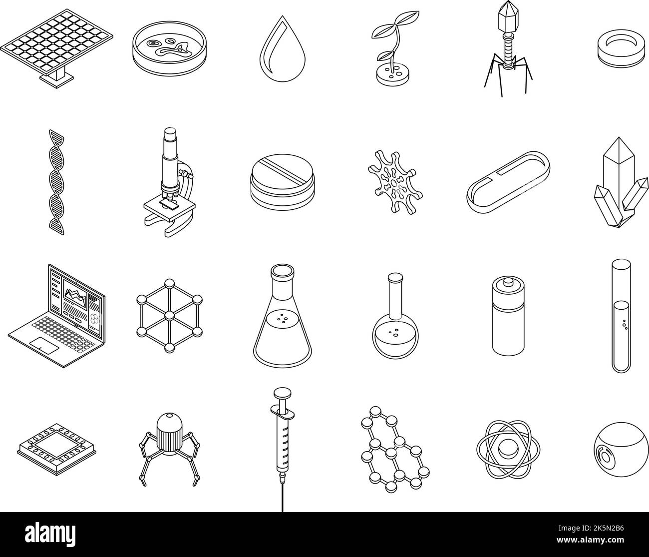 Nanotechnology icons set. Isometric set of nanotechnology vector icons ...