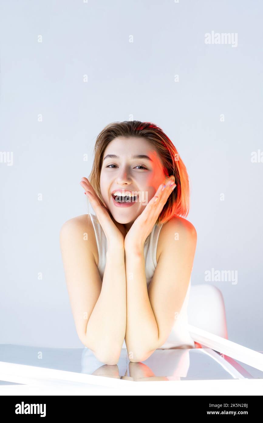 Excited woman perfect skin hi-res stock photography and images - Alamy