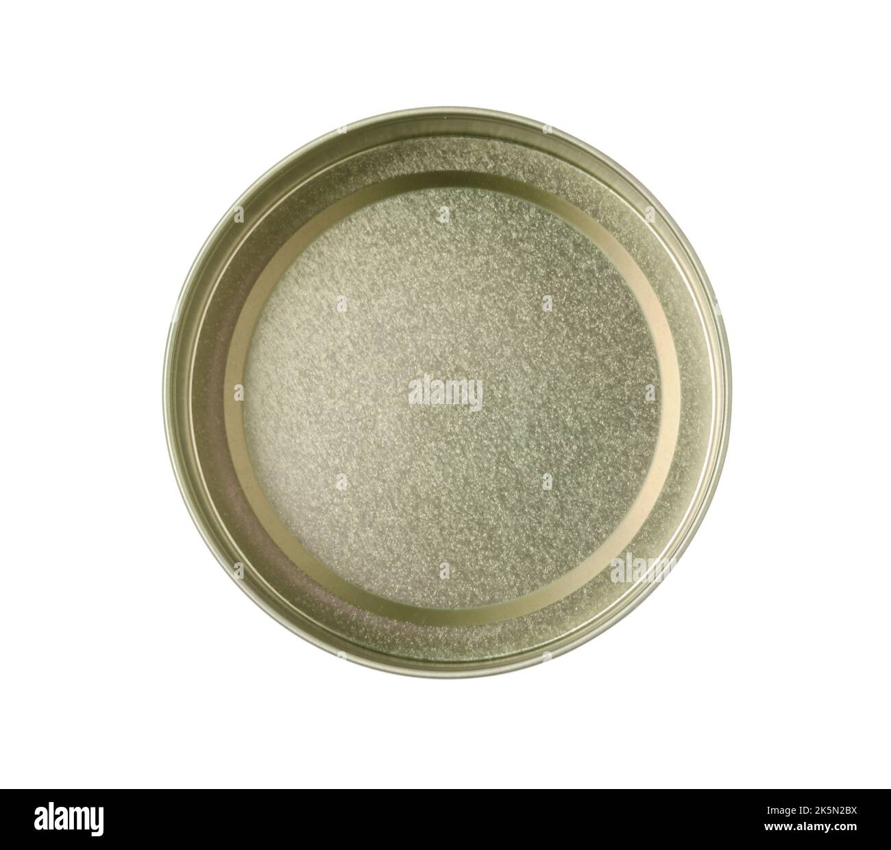 Open empty tin can isolated on white. Top view Stock Photo - Alamy