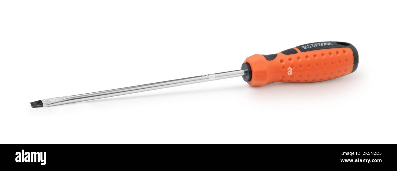 Long screwdriver with red handle isolated on white Stock Photo - Alamy
