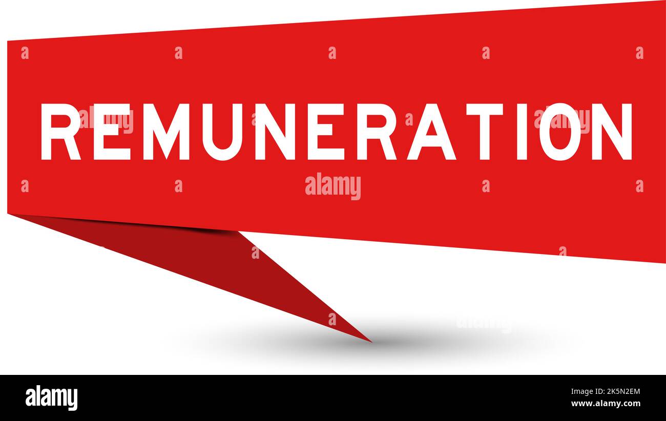 Red color speech banner with word remuneration on white background ...
