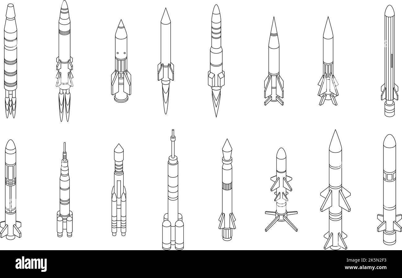 Missile attack icons set. Isometric set of missile attack vector icons ...