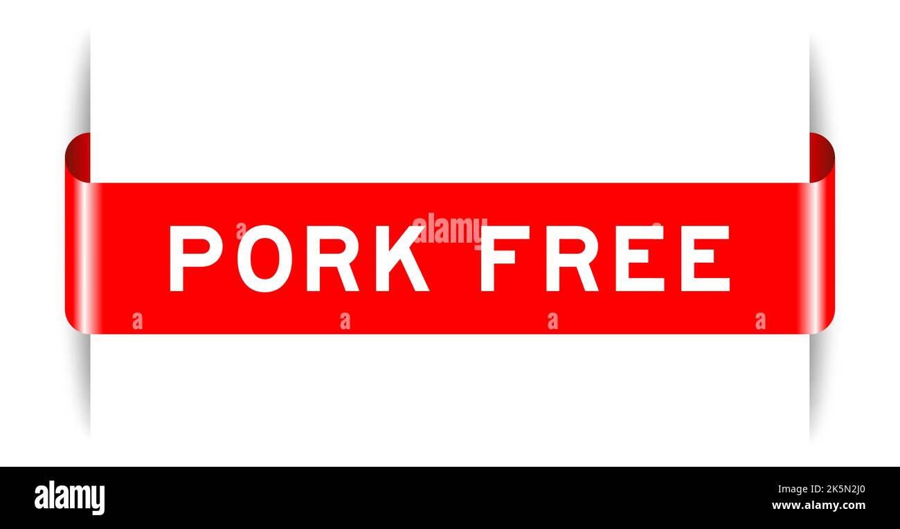 Red color inserted label banner with word pork free on white background ...