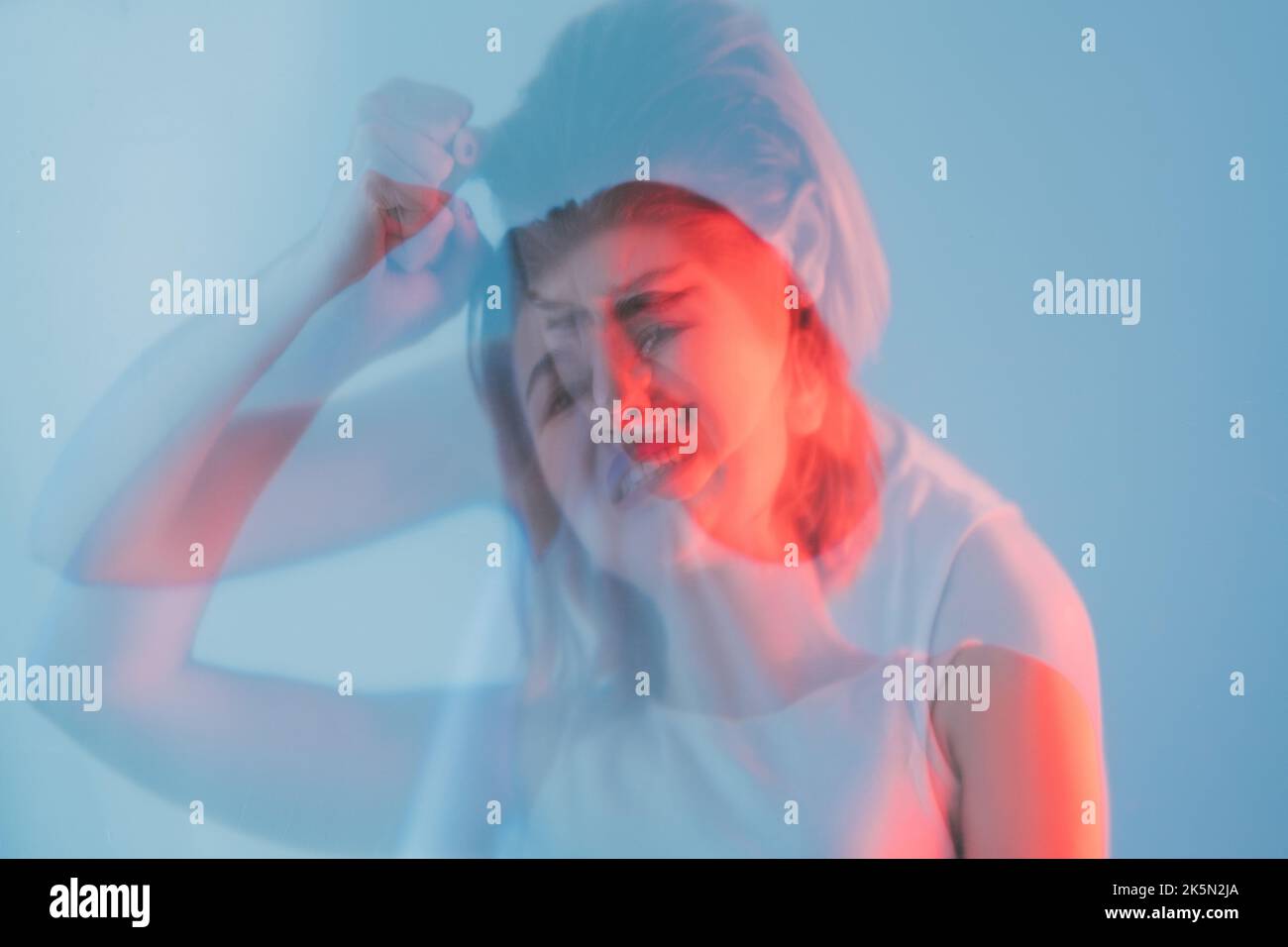 Sorrow grief. Mistake regret. Emotional crisis. Double exposure blur ...