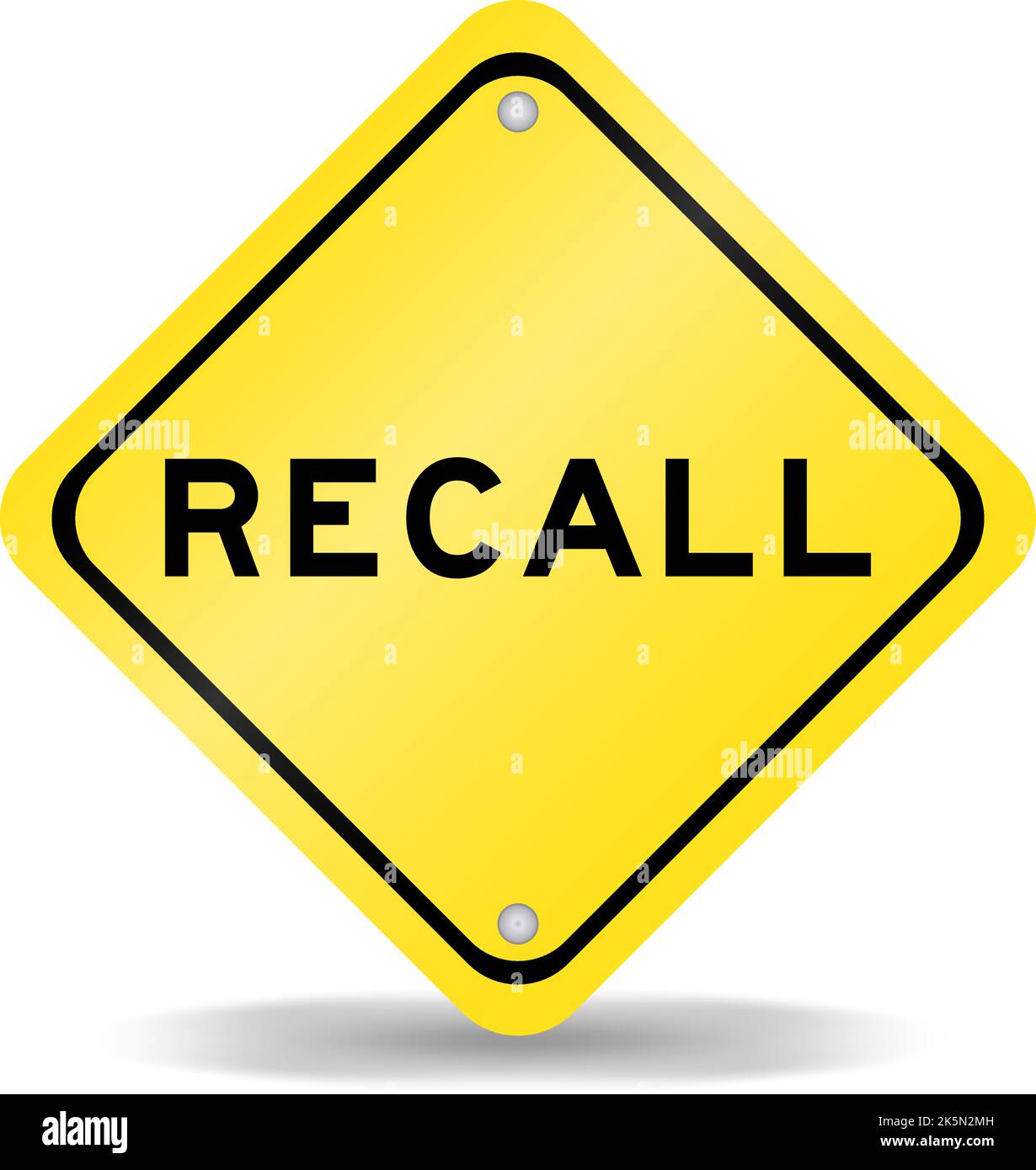 Yellow color transportation sign with word recall on white background ...