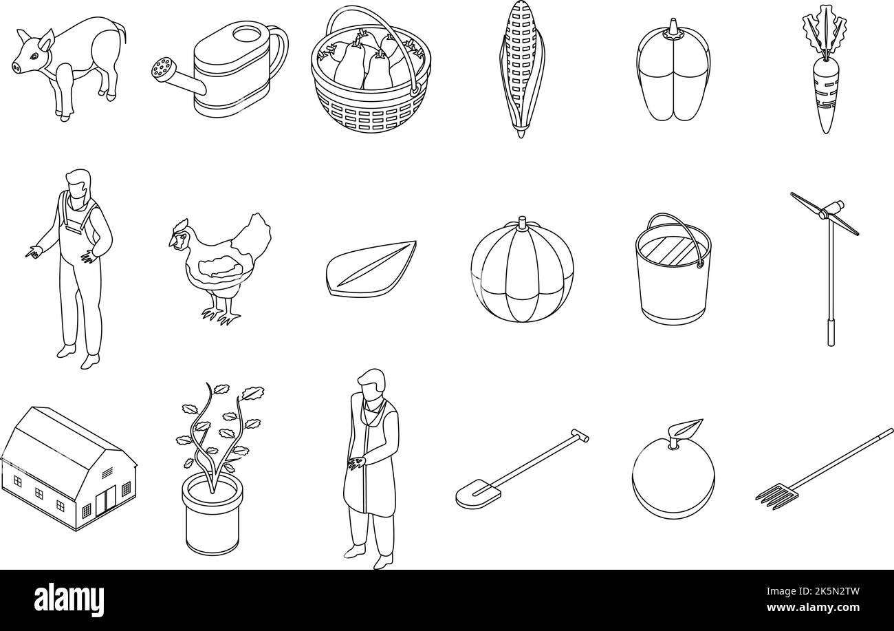 agronomist icons set. Isometric set of agronomist vector icons outline ...
