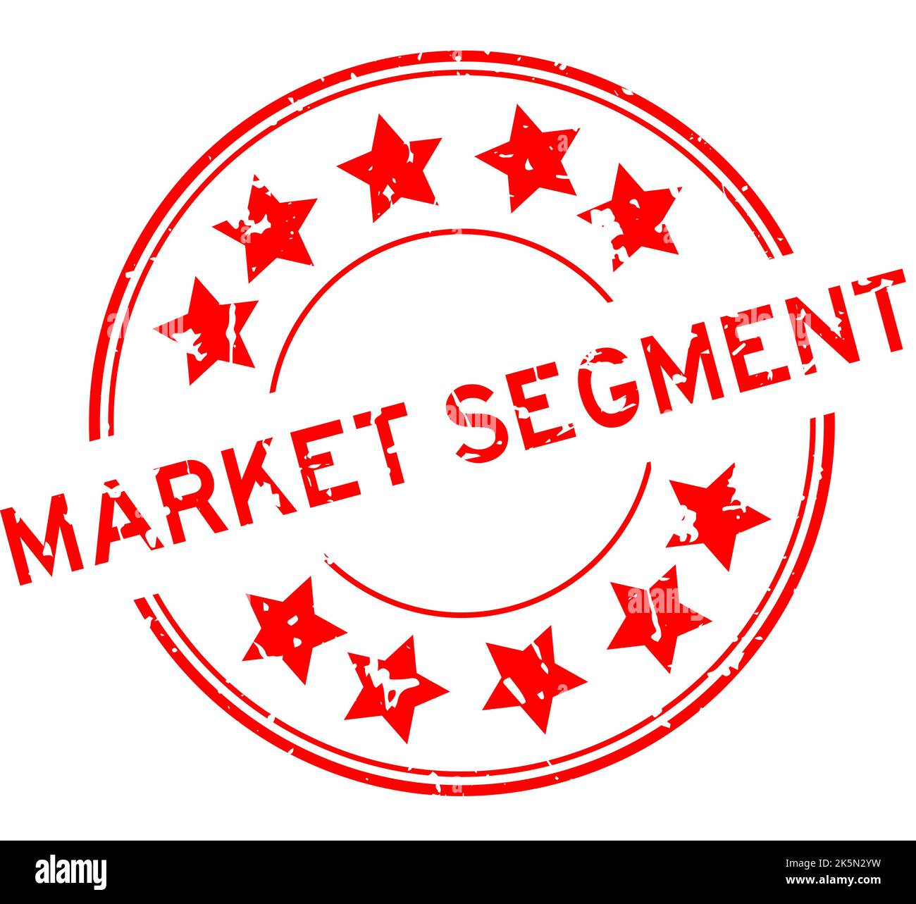 Grunge red market segment word with star icon round rubber seal stamp on white background Stock ...
