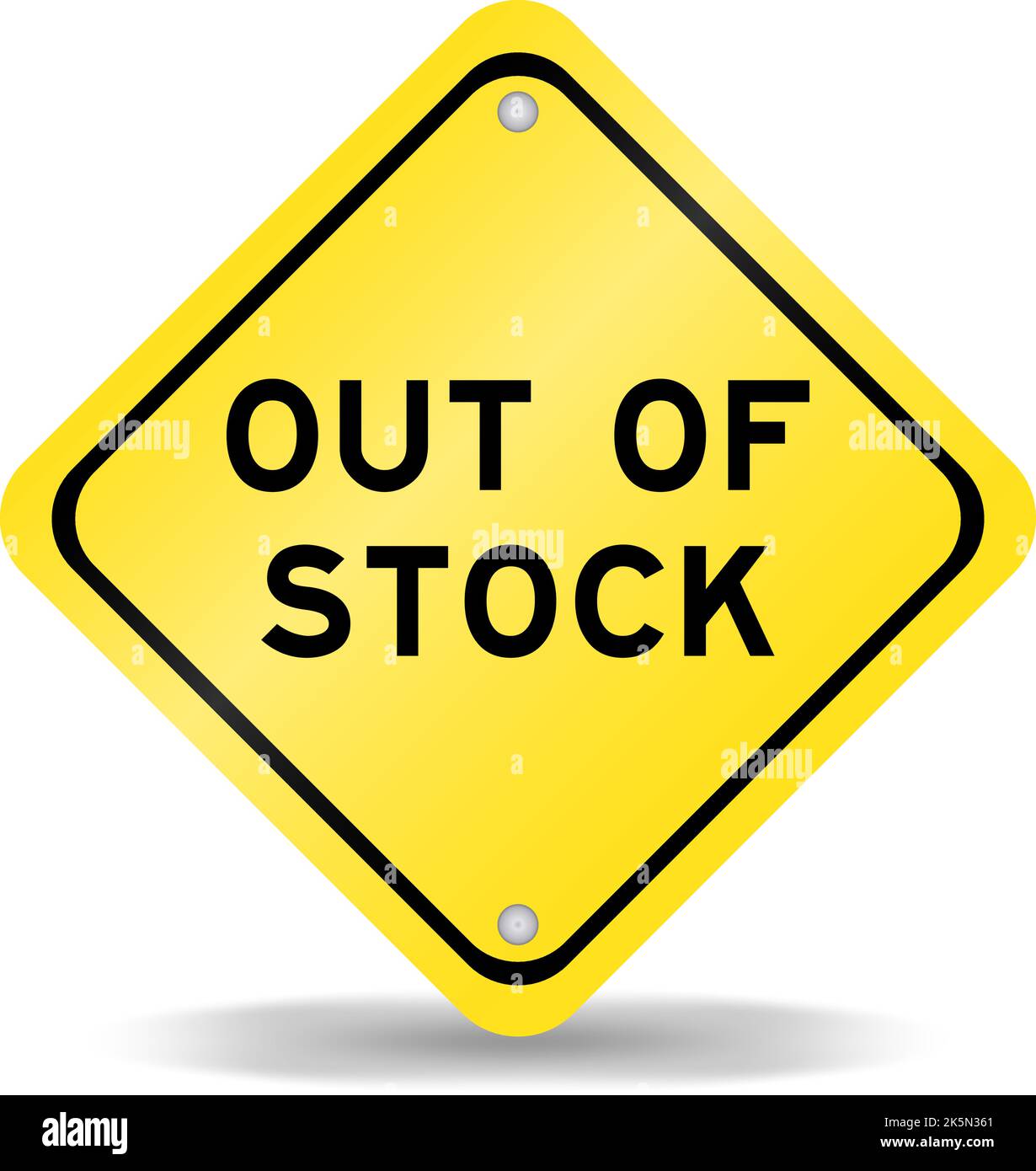 Yellow color transportation sign with word out of stock on white ...