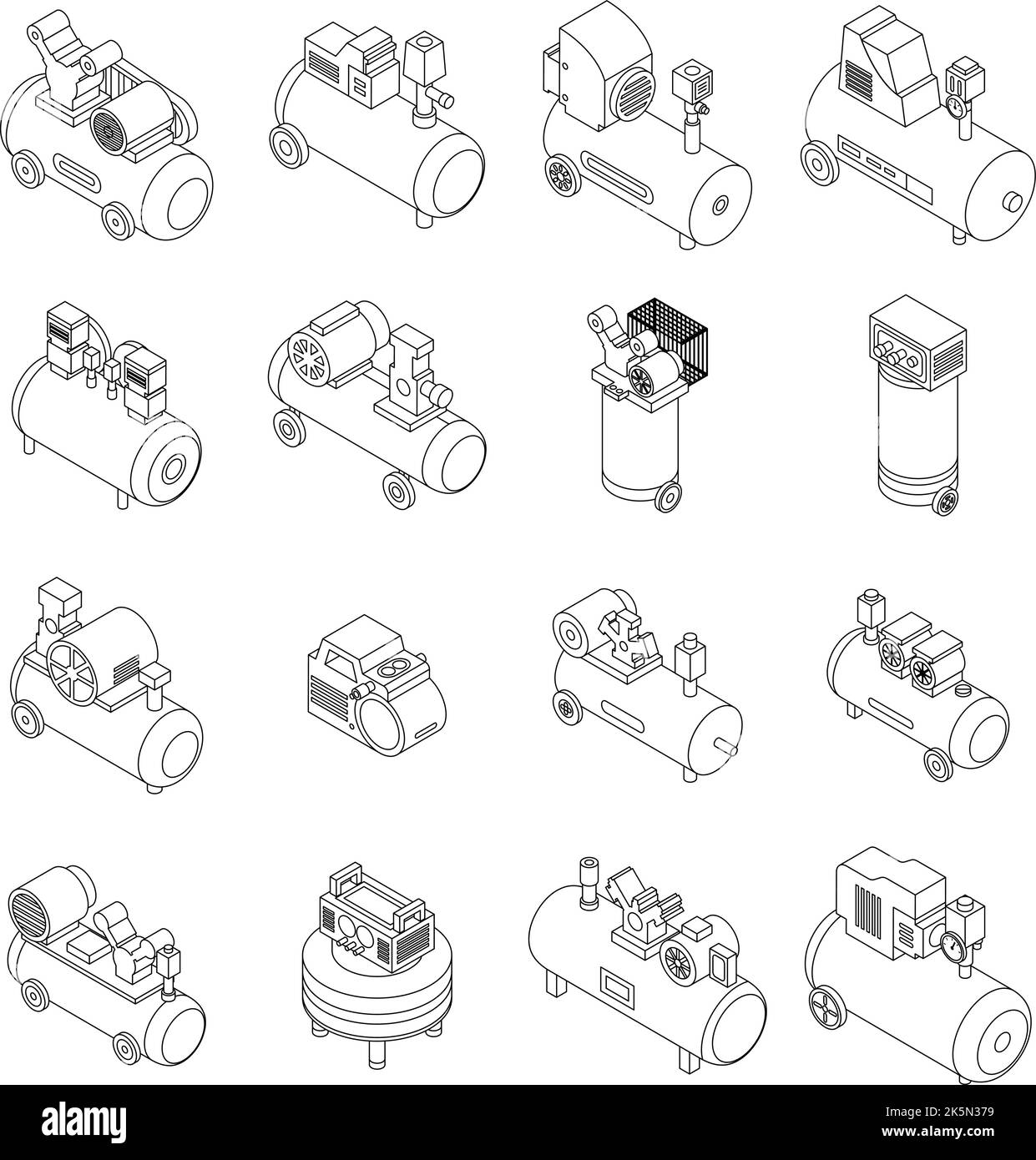Air compressor icons set. Isometric set of air compressor vector icons ...