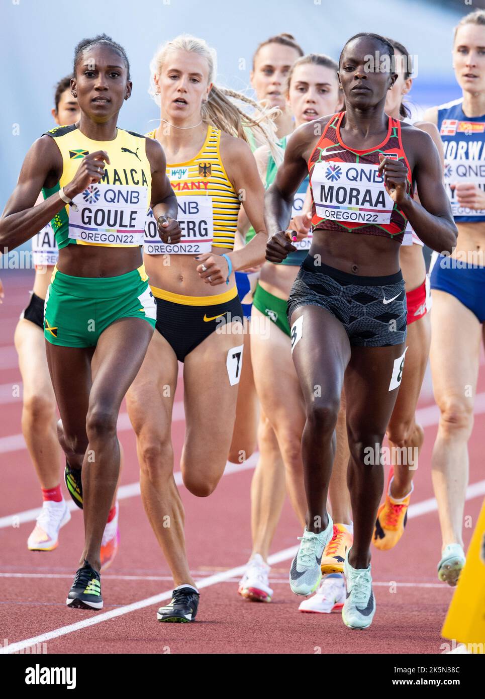 Natoya Goule of Jamaica and Mary Moraa of Kenya competing in the women ...