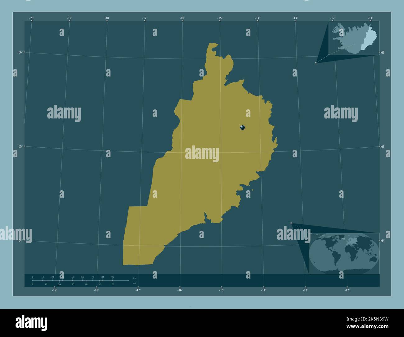 Austurland, region of Iceland. Solid color shape. Corner auxiliary ...