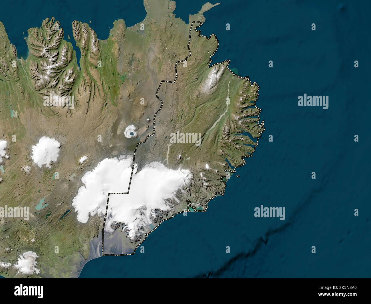 Austurland, region of Iceland. Low resolution satellite map Stock Photo ...