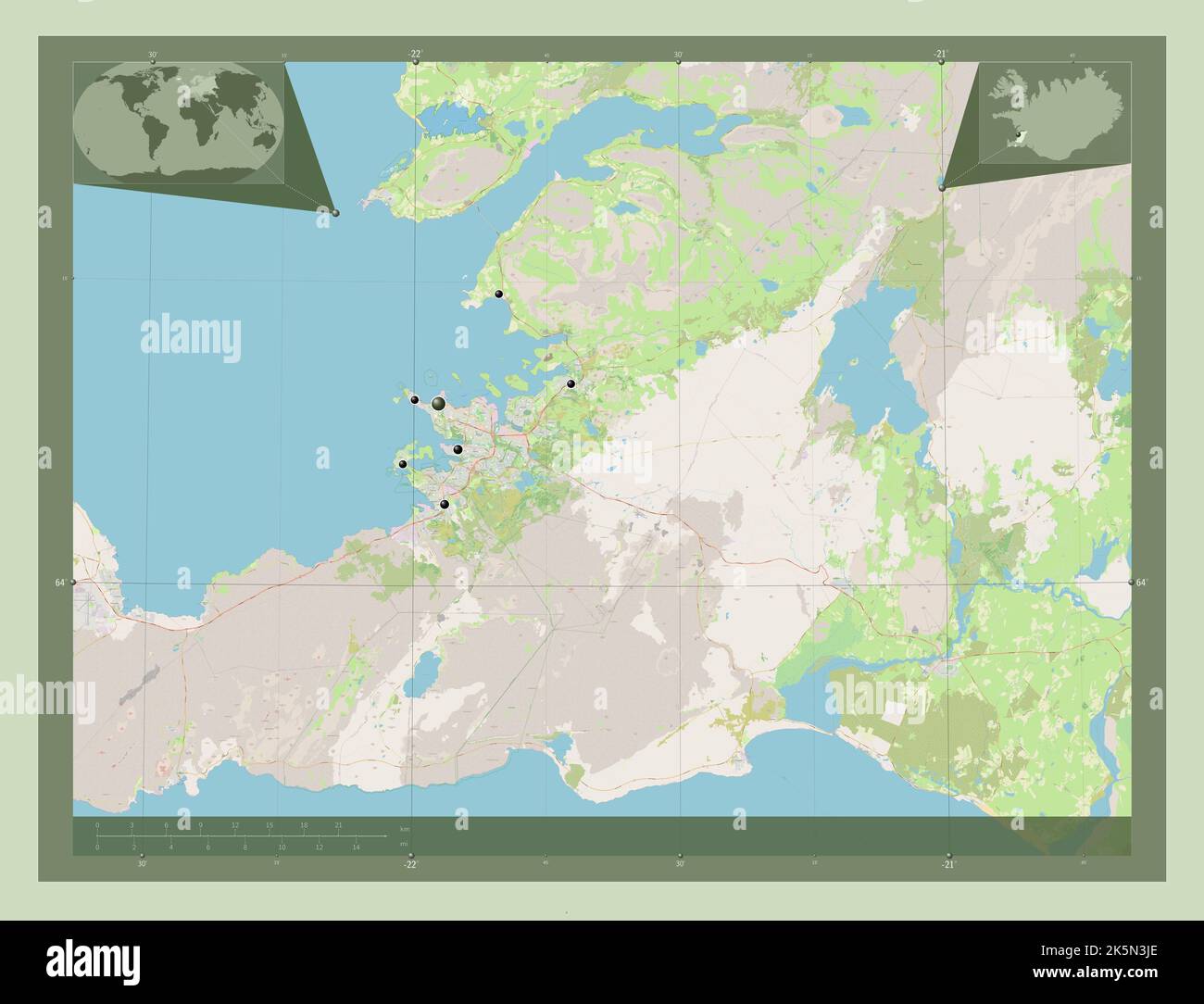Hofuborgarsvi, region of Iceland. Open Street Map. Locations of major ...