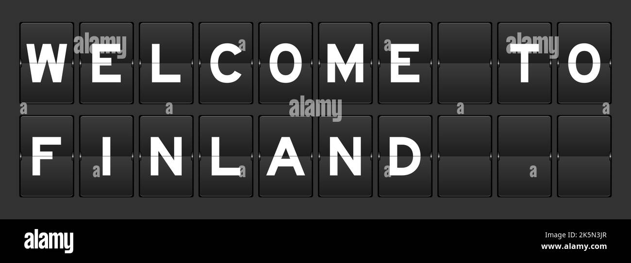 Black color analog flip board with word welcome to finland on gray ...