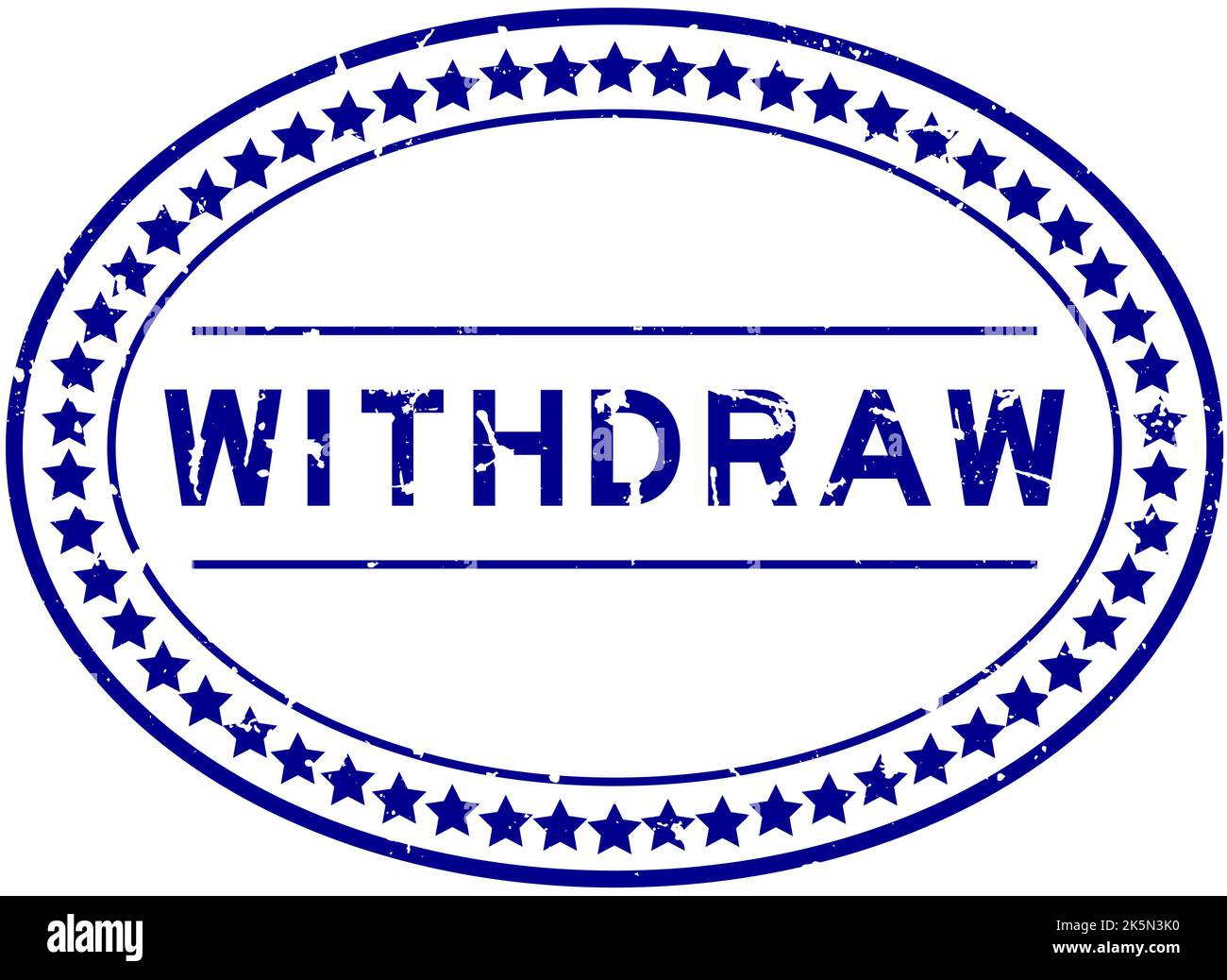 Grunge blue withdraw word oval rubber seal stamp on white background ...