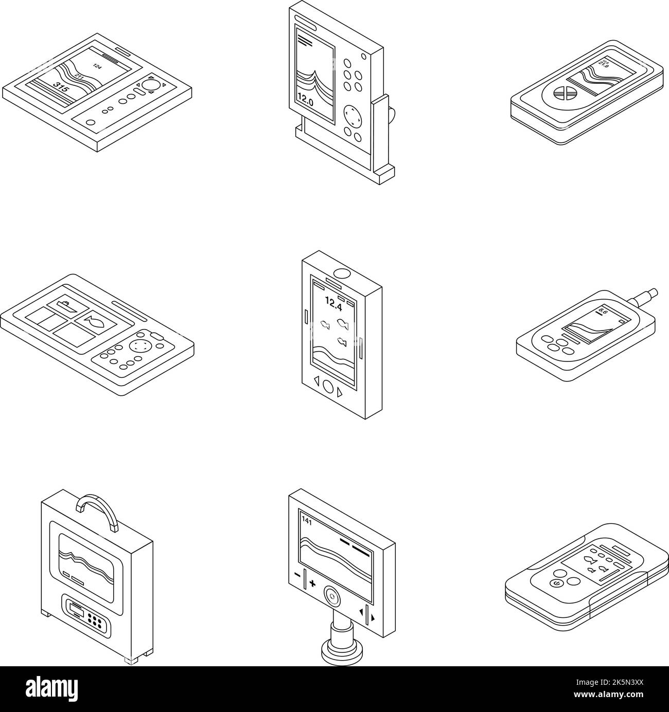 Echo sounder icons set. Isometric set of echo sounder vector icons ...
