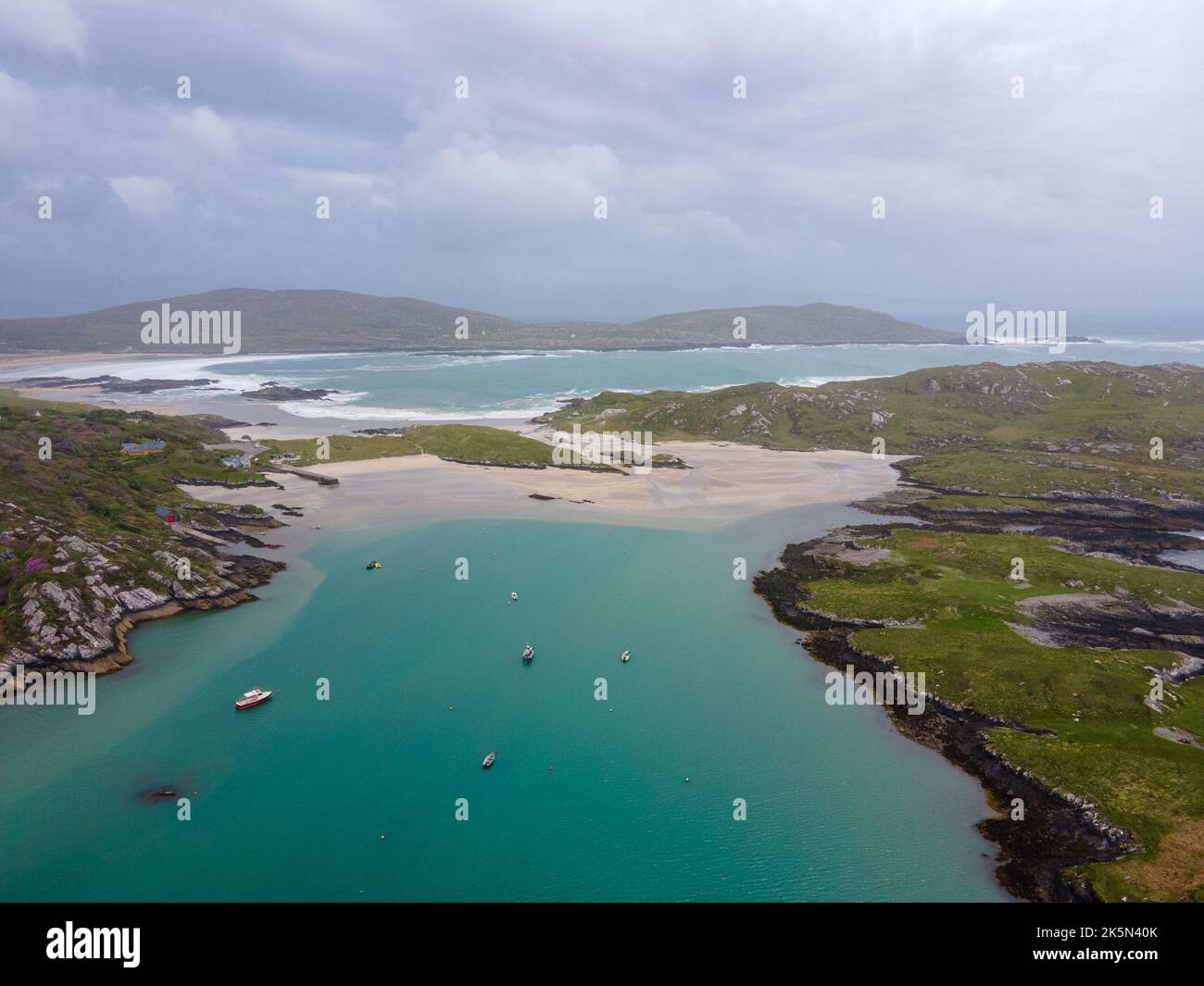 Ireland, County Kerry, Derrynane blue flag beach located over the Ring ...