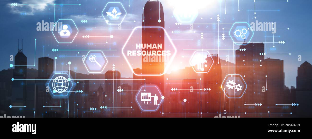 Human Resources HR management Recruitment Concept. Modern city ...